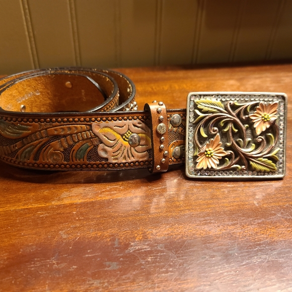 Nocona | Accessories | Nocona Womens Floral Leather Tooled Western Belt ...